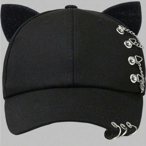 Accessories | Black Cat Ear Cap With Silver Accents | Poshmark